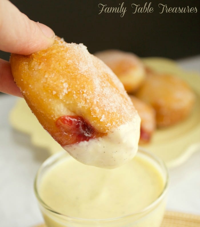 Strawberry Beignets {with Vanilla Dipping Sauce} - Family Table Treasures